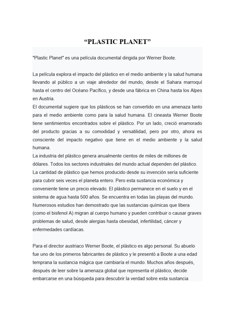 plastic planet | PDF | El plastico | Entorno natural