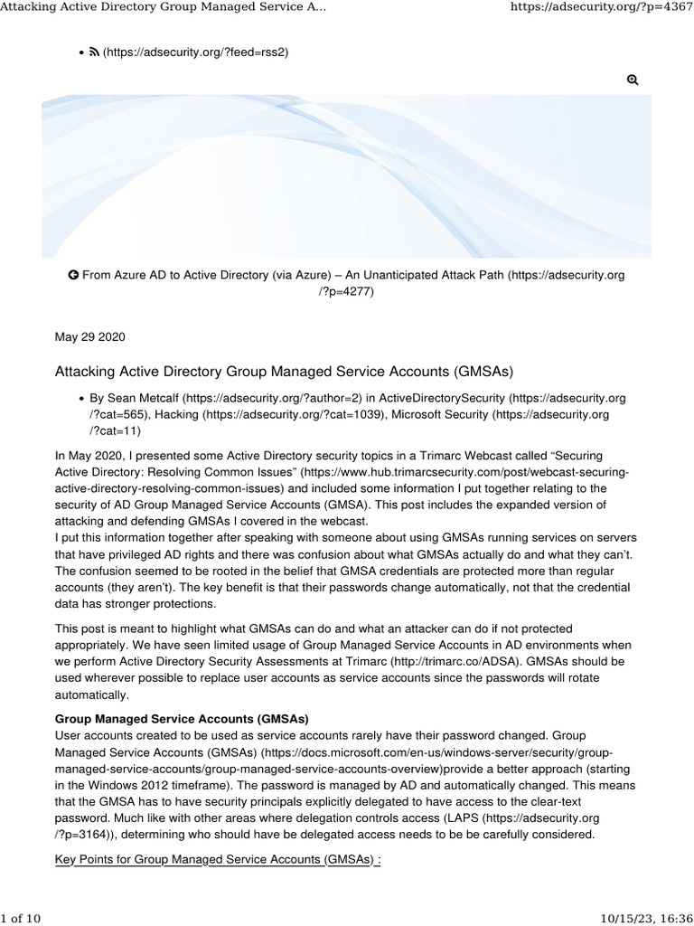 Attacking Active Directory Group Managed Service Accounts (GMSAs ...