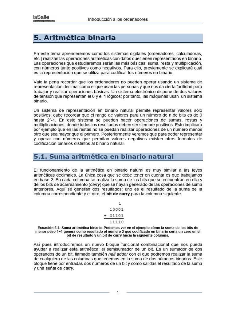 Aritmética Binaria en Computadoras | PDF | Sustracción | Poco