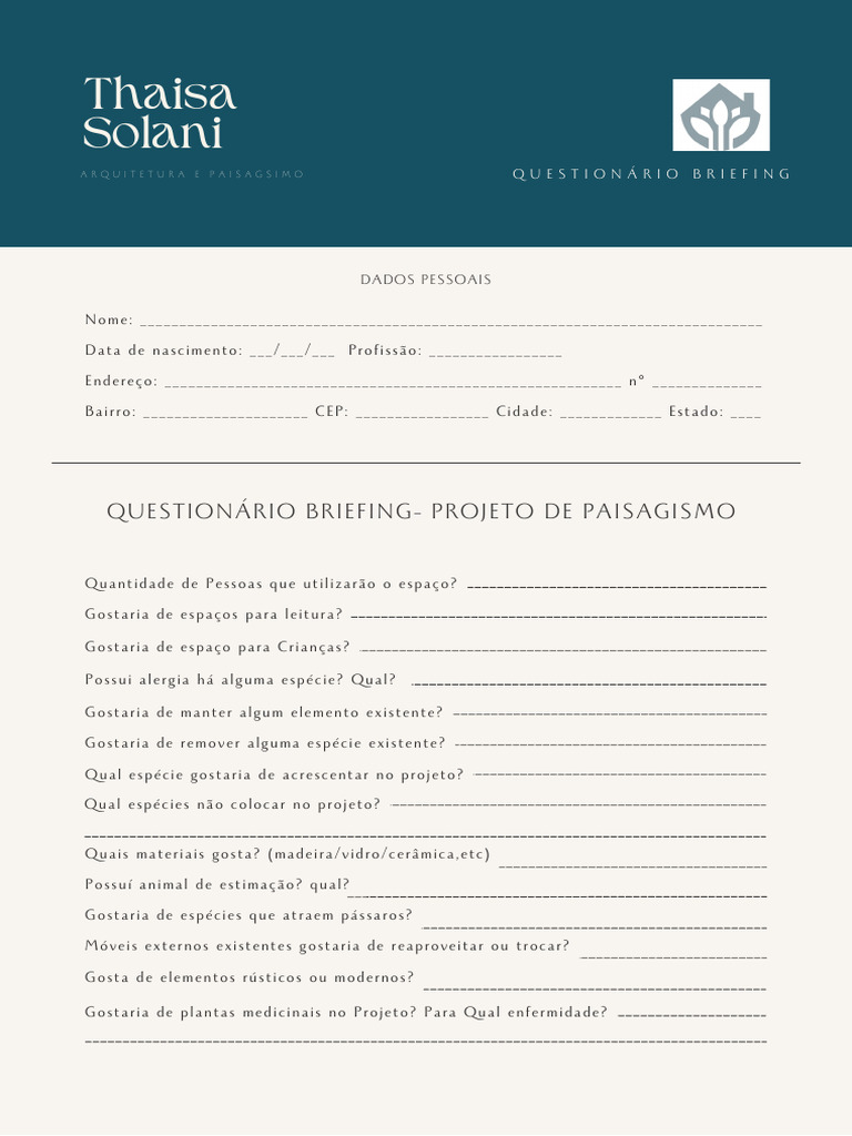 Questionário Briefing - Paisagismo | PDF