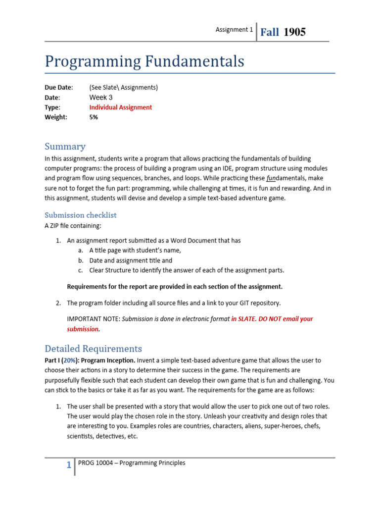Assignment 1 - Programming Fundamentals1 | PDF
