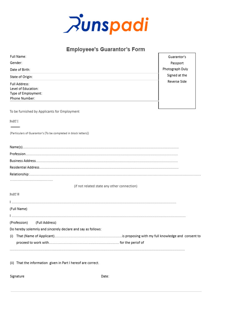 Employee Gurantor-Form' | PDF | Government And Personhood