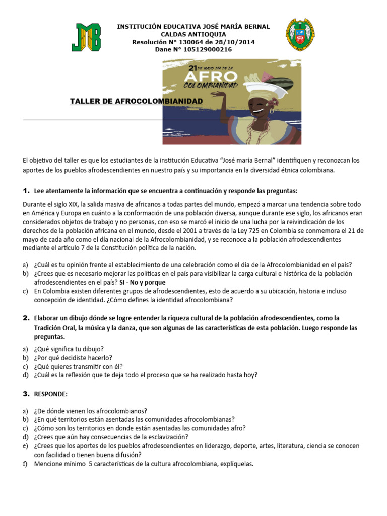 Taller de Afrocolombianidad | PDF | Colombia