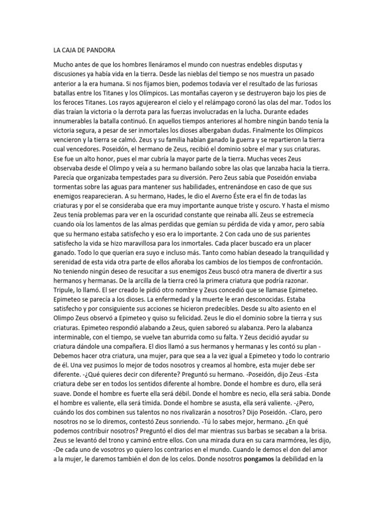 El mito de Pandora y su caja | PDF