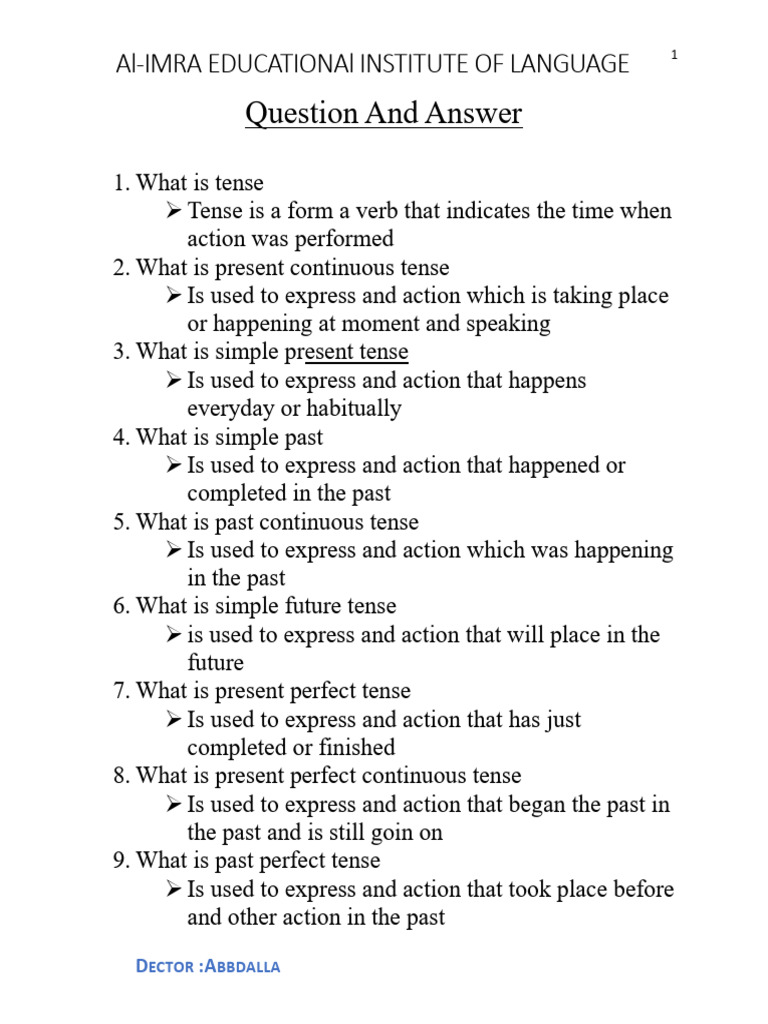 Question and Answer: Al-Imra Educational Institute of Language | PDF ...