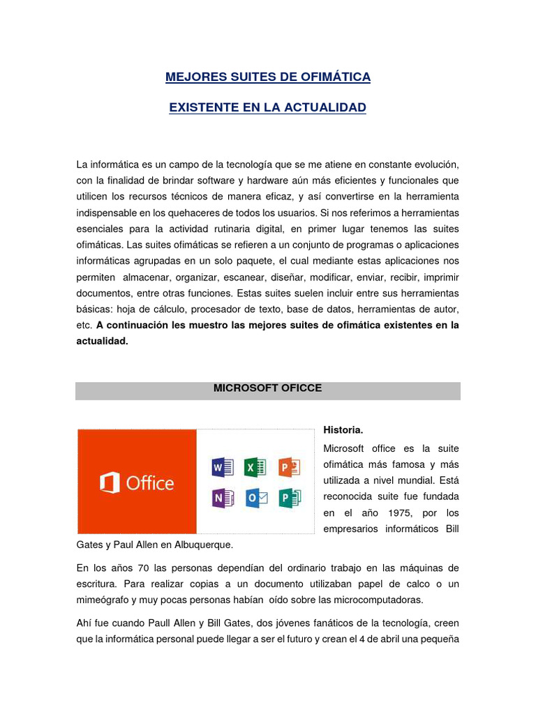 Mejores Suites de Ofimática | Descargar gratis PDF | Microsoft ...