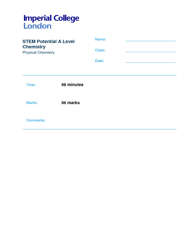 ALevel Physical Chemistry Past Papers | PDF | Chemical Reactions | Gases