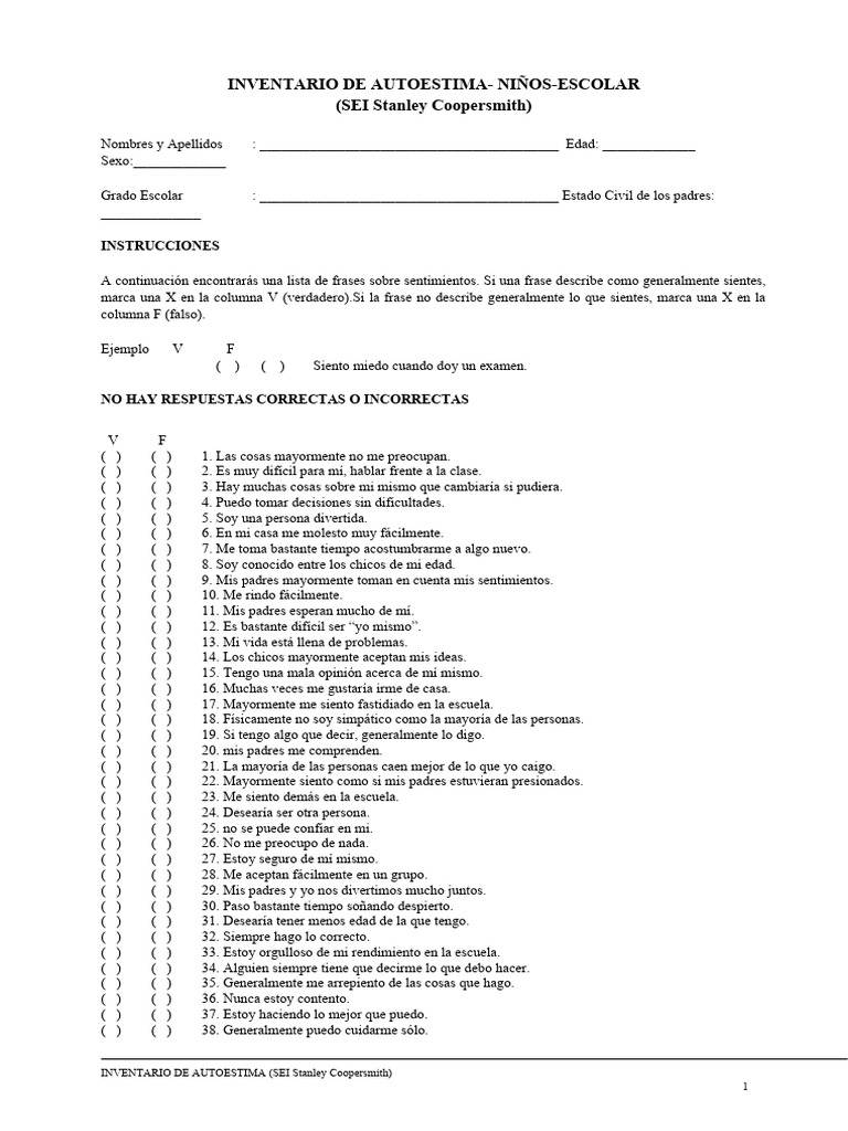 Inventario-de-Coopersmith-Cuadernillo | PDF