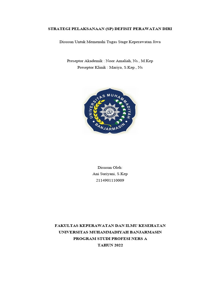 SP Defisit Perawatan Diri Minggu 1 RSJ | PDF