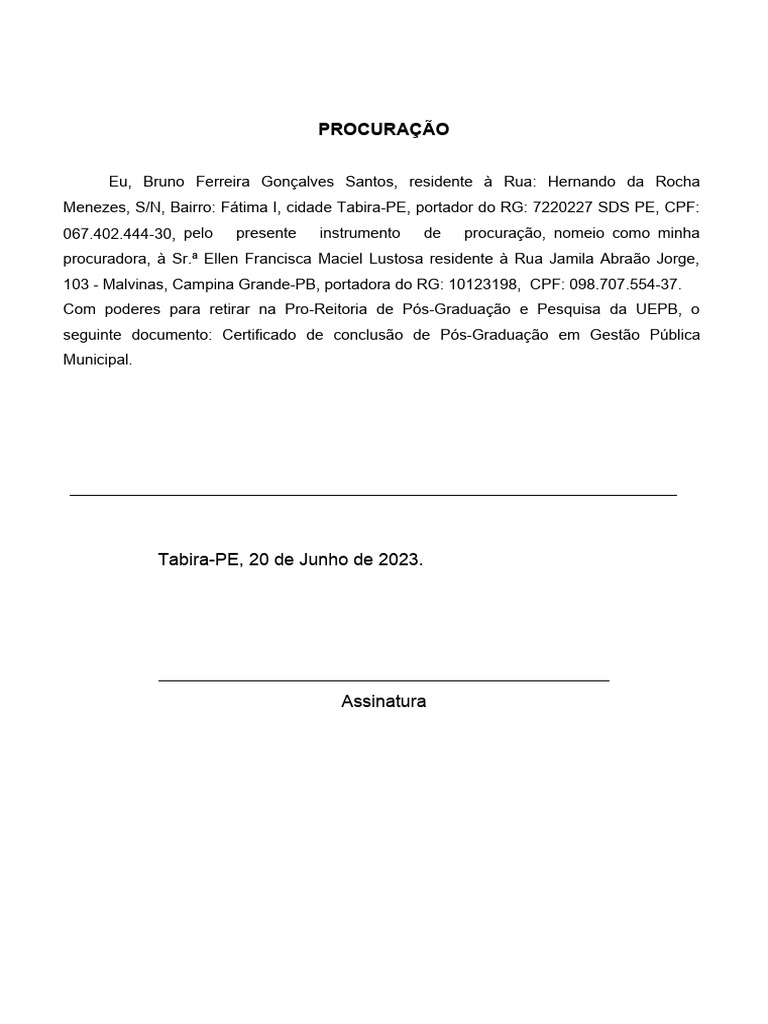 2 Modelo de Procurao para Retirada de Documentos | PDF