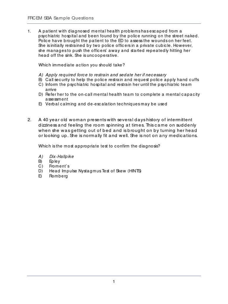 Sample Website Questions Frcem Sba Frcem Resources | PDF | Ct Scan ...