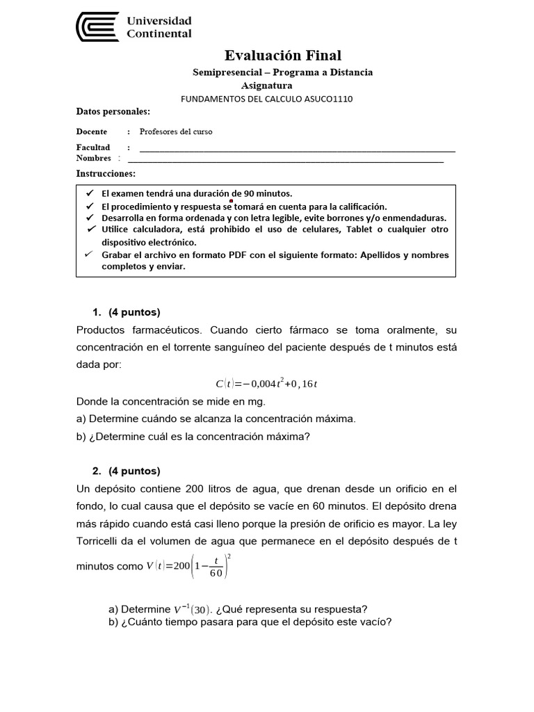 Evaluación Final: Semipresencial - Programa A Distancia Asignatura | PDF | Medicina CLINICA