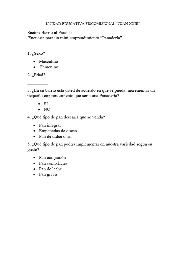 Encuesta de Emprendimiento | PDF Encuesta de Emprendimiento | PDF