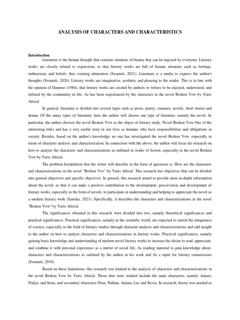 Analysis of Characters and Characteristic | PDF | Theory | Novels