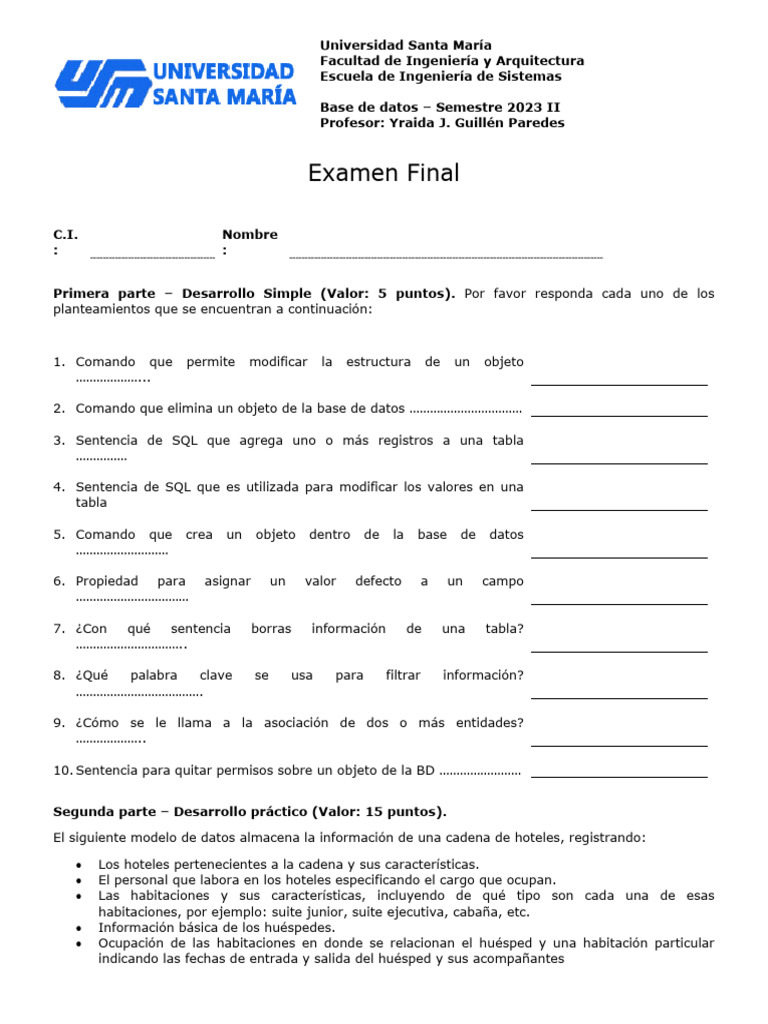 Examen Final | PDF | SQL | Datos de computadora