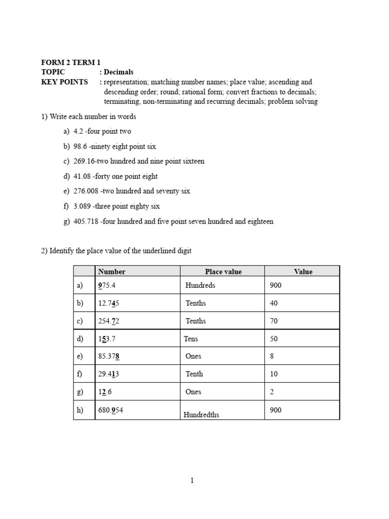 Decimals: Concepts and Exercises | PDF