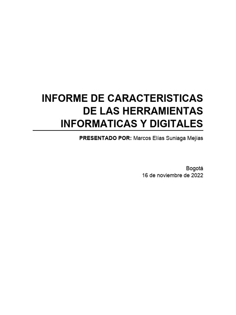 Formato Informe de Caracteristicas de Las Herramientas Informaticas y ...
