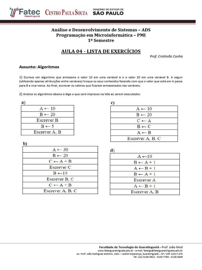 Fatec Ads 1 Pmi 04 Exercicios | PDF