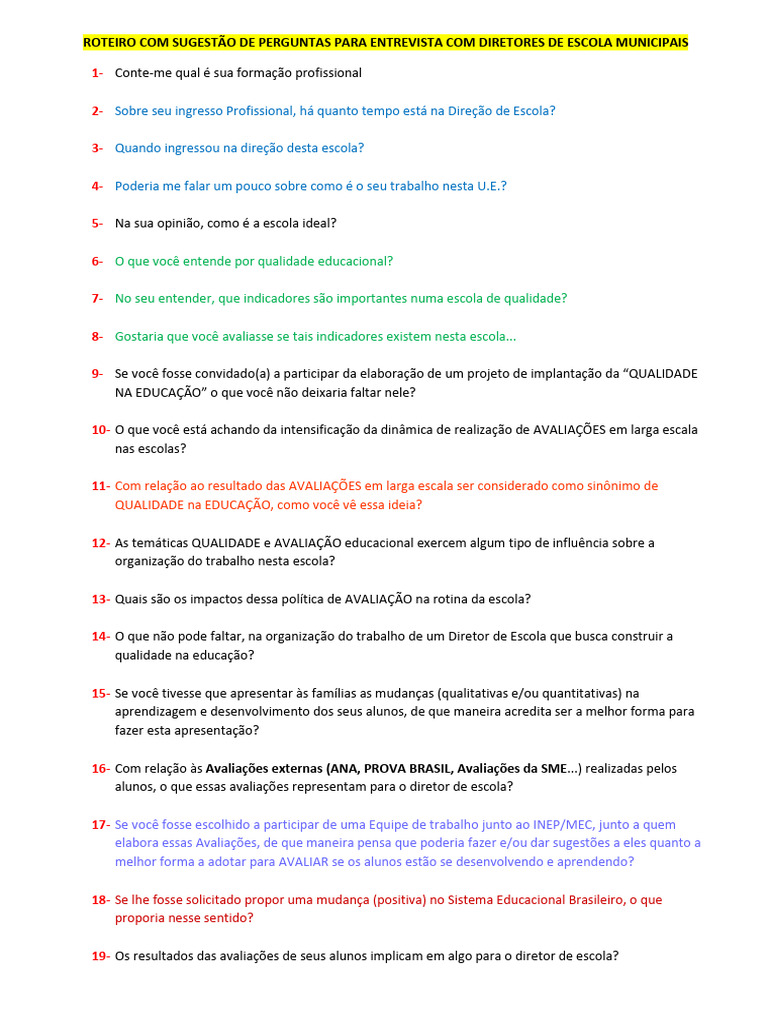 Microsoft Word - Roteiro de Perguntas para ENTREVISTA Com DIRETORES DE ...