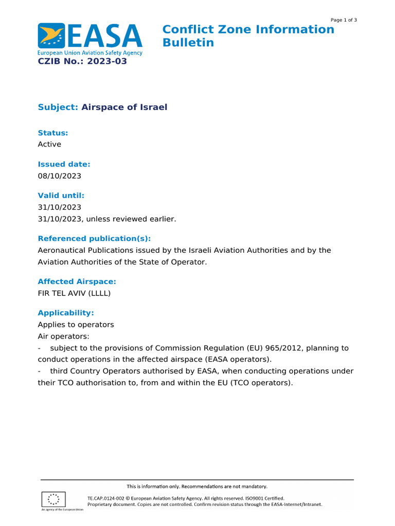 EASA - Airspace of Israel | PDF | Gaza Strip | World Politics