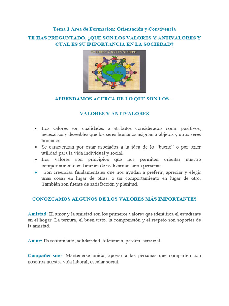 Valores y Antivalores | PDF | Amor | Tolerancia