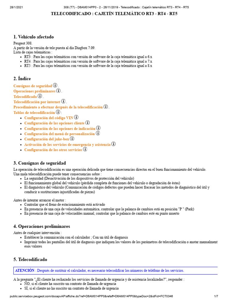 308 (T7) - D6AM014PP0 - 2 - 26 11 2019 - Telecodificado Cajetín Telemático RT3 - RT4 - RT5 | PDF ...