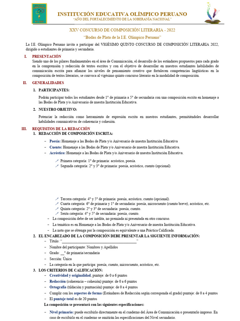 Bases Composicion Literaria | PDF