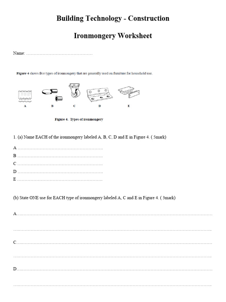 Ironmongery Worksheet | PDF | Home & Garden | Computers
