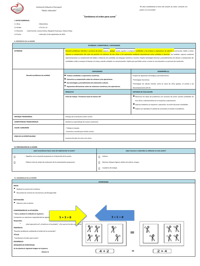 SESIÓN - Cambiamos El Orden para Sumar | PDF