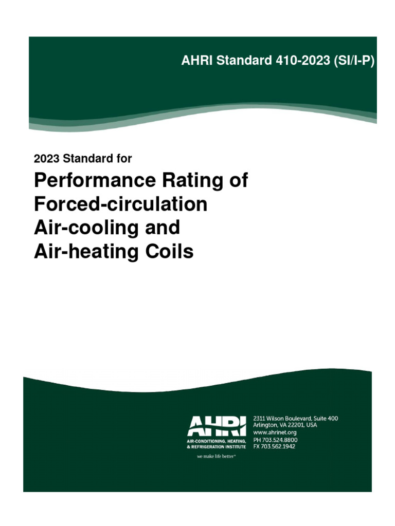 Ahri Standard 410-2023 Si I-P | PDF | Heat Exchanger | Heat Transfer