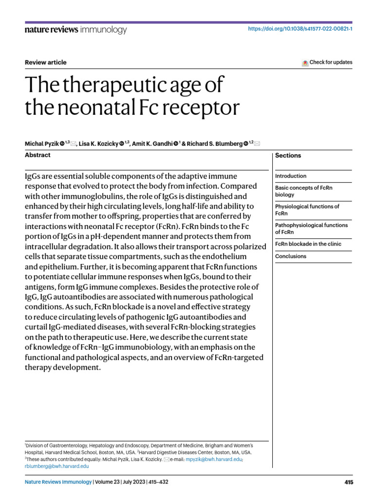 The Therapeutic Age of The Neonatal FC Receptor: Immunology | PDF ...