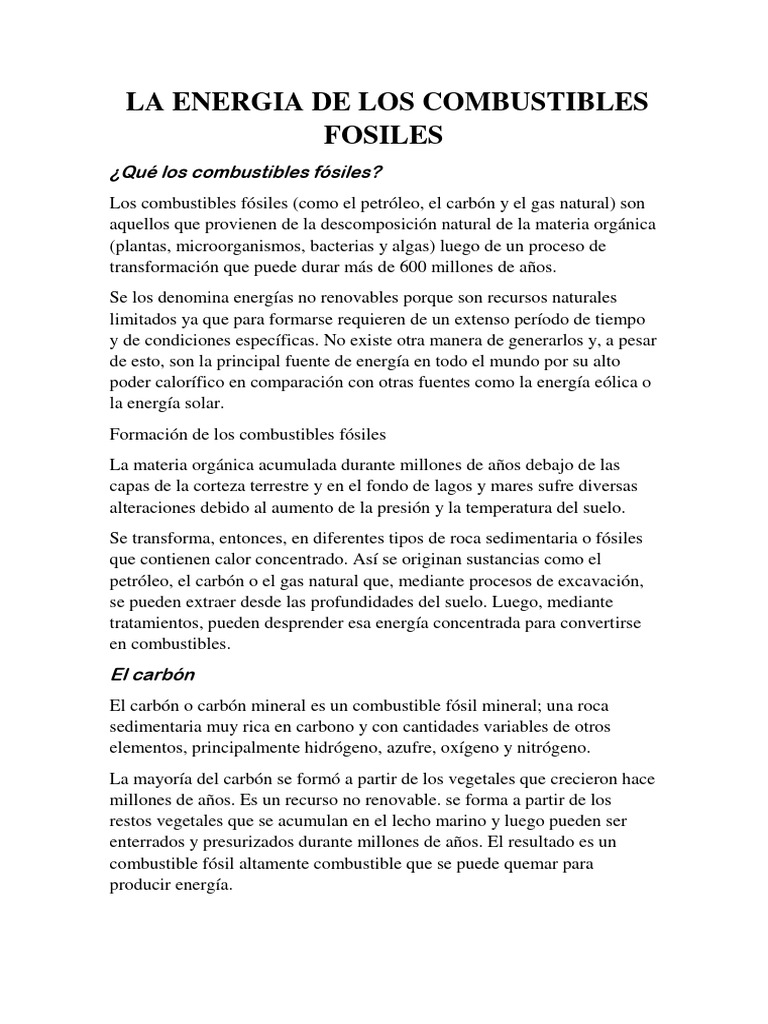 Combustibles Fósiles: Origen y Uso | PDF | Combustibles fósiles ...