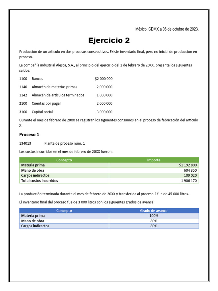 Ejercicio2 ALESCA | Descargar gratis PDF | Logística | Economía Financiera