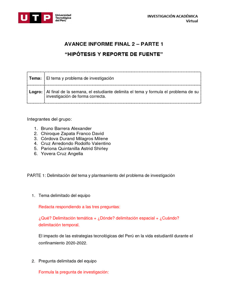 Semana 08-Formato - Avance de Informe Final 2 - Parte 1 - Reporte de Fuente | PDF