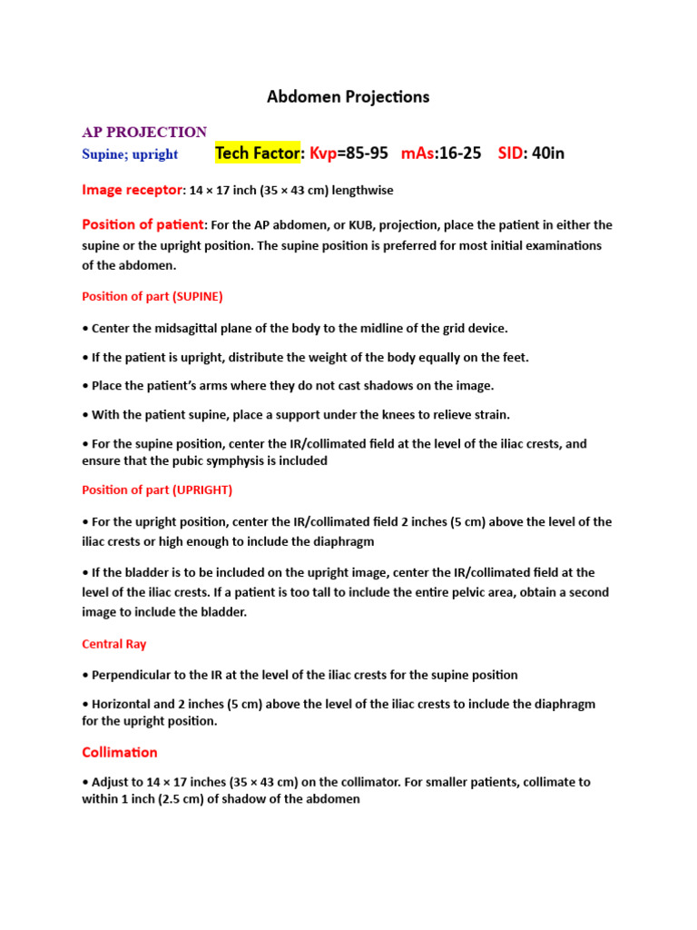 Abdomen X-Ray Positioning Guide | PDF | Abdomen | Pelvis