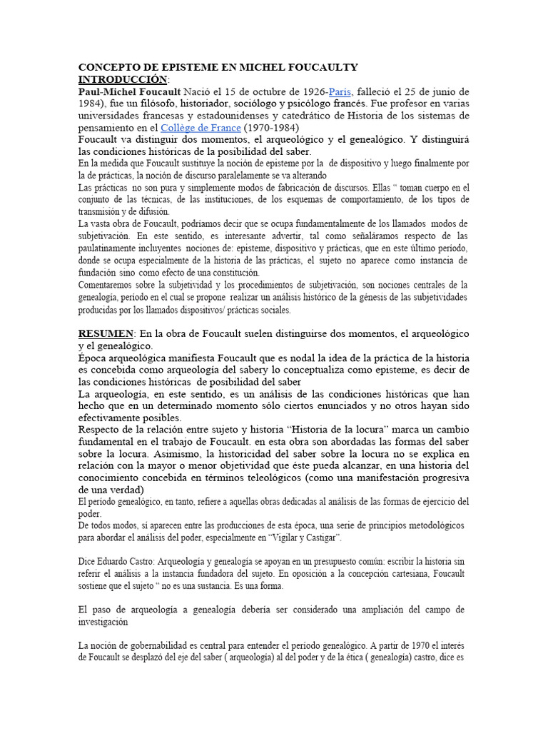 Episteme según Michel Foucault | PDF | Discurso | Michel Foucault