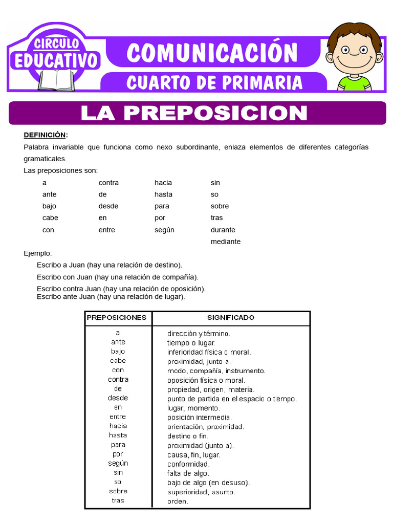 Las Preposiciones para Cuarto de Primaria | PDF