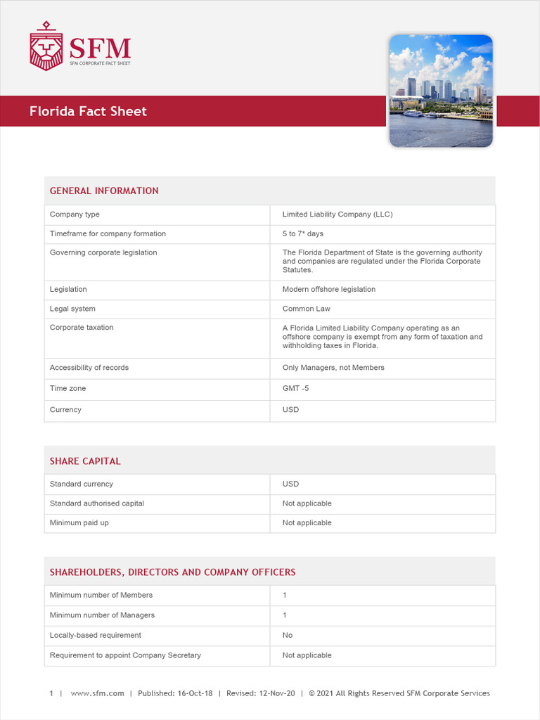 Florida Fact Sheet | Download Free PDF | Limited Liability Company ...