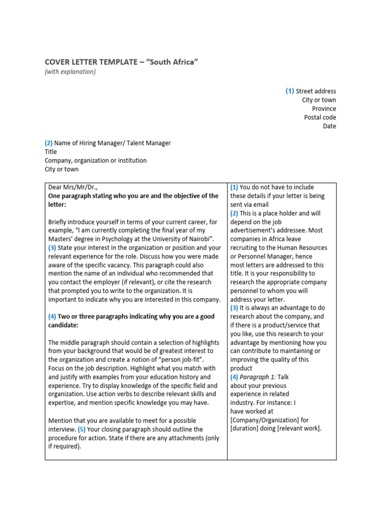 South Africa Cover Letter W Instructions 1 | PDF | Experience South Africa Cover Letter W Instructions 1 | PDF | Experience