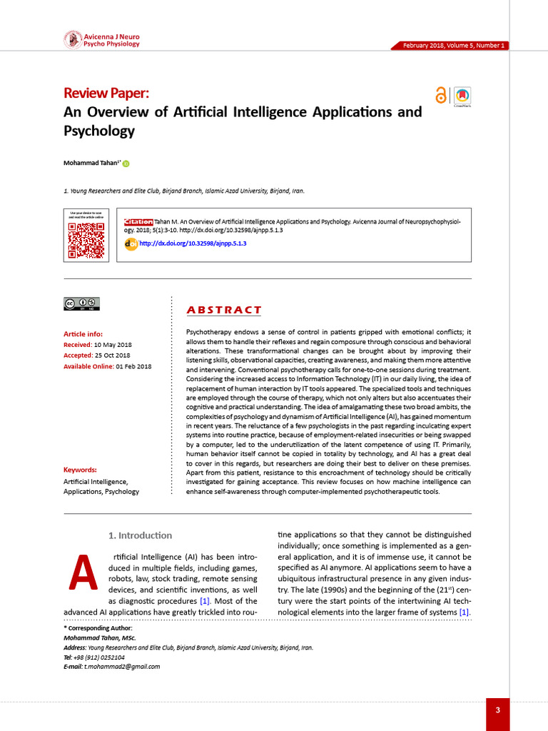 An Overview of Artificial Intelligence Applications and Psychology ...