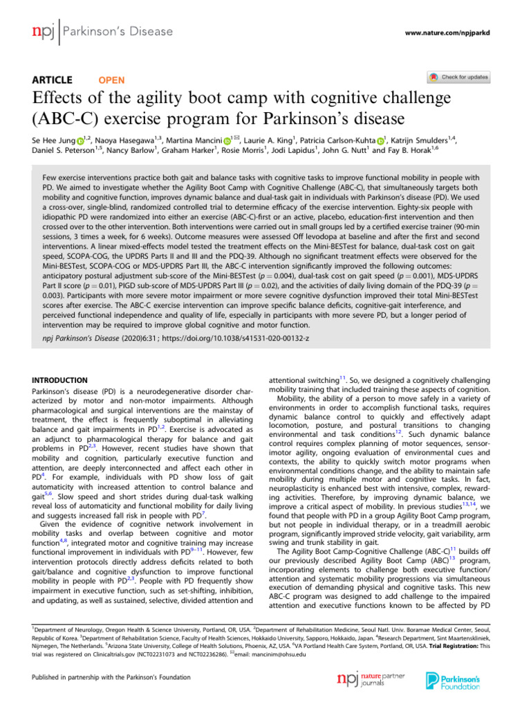 Effects of The Agility Boot Camp With Cognitive Challenge (ABC-C ...