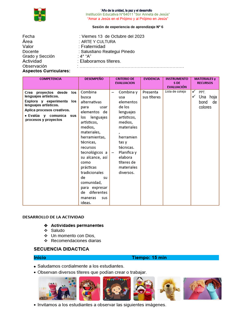 Sesion Arte. ELABORAMOS TÍTERES | Descargar gratis PDF | Evaluación ...