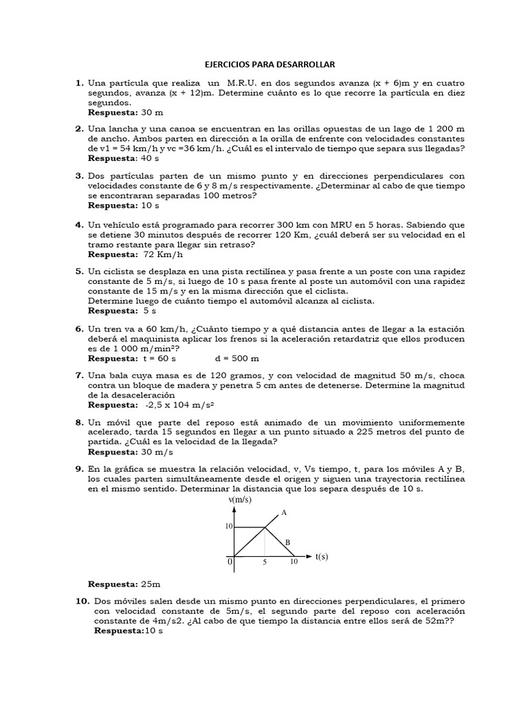 Ejercicios de Cinematica Mru - Mruv para Desarrollar | PDF