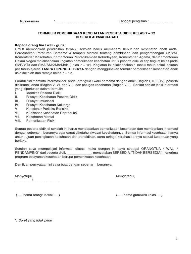 21 Ags Form Pengisian Dengan Kuesioner - SMP SMA Sederajat-1 | PDF