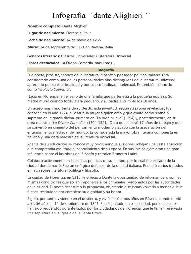 Biografia Dante Alighieri | PDF | Dante Alighieri