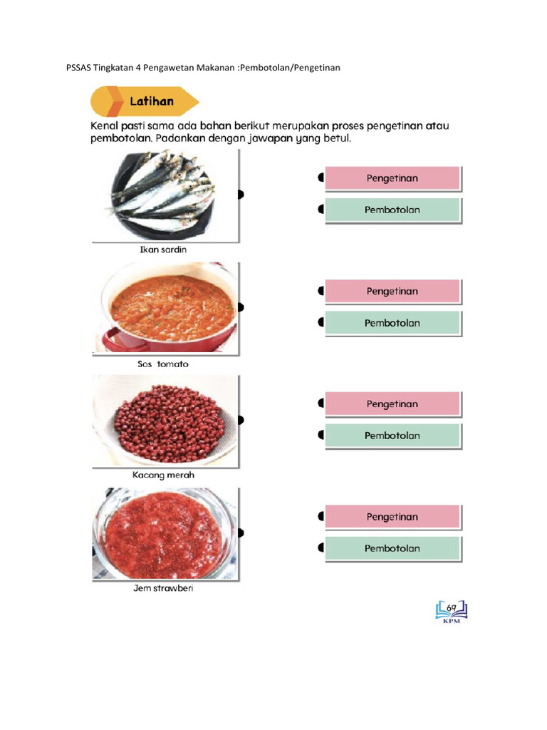 PSSAS Tingkatan 4 Pengawetan Makanan:Pembotolan/Pengetinan | PDF