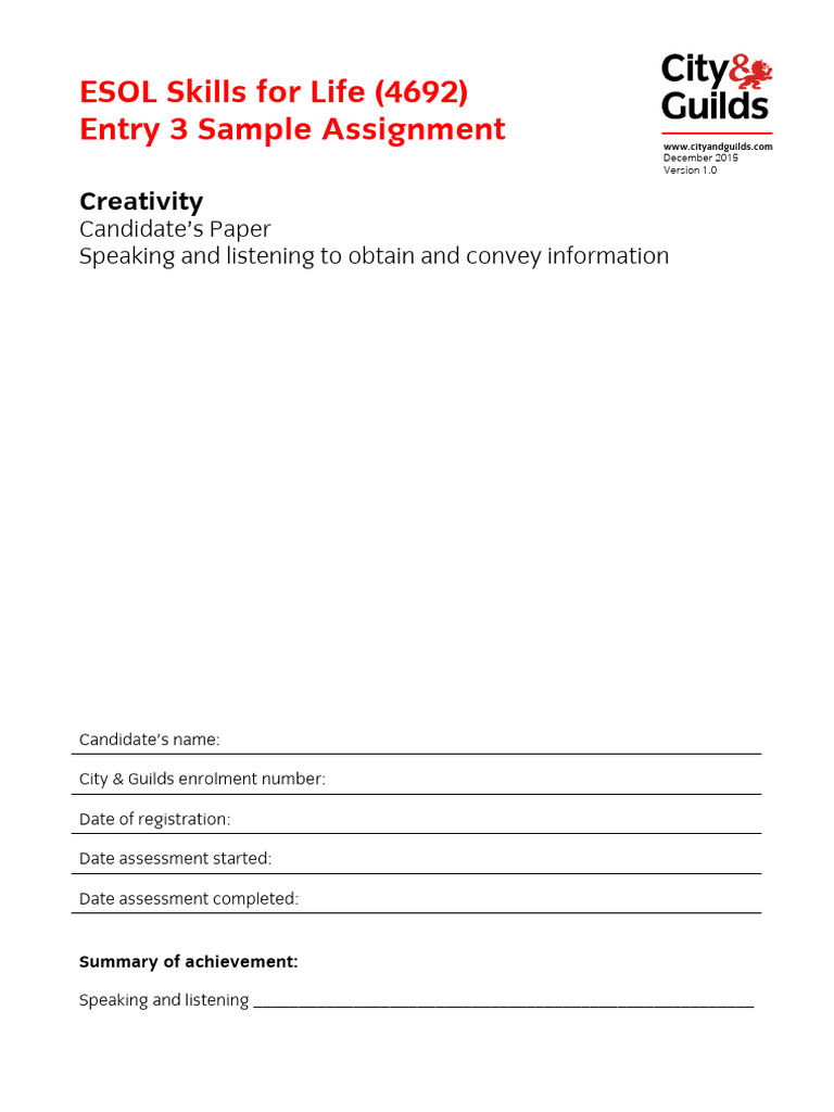 Creativity E3 Speaking And Listening Cp Sample V1 0 Pdf