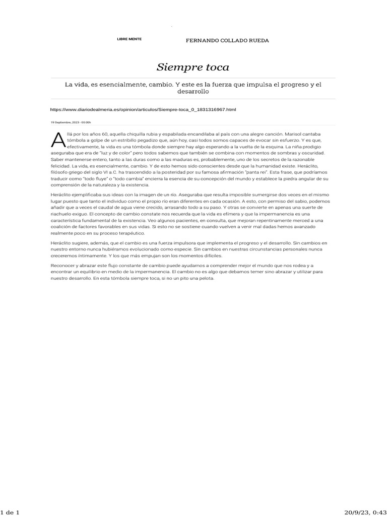La Opinion de Fernando Collado Rueda Siempre Toca | PDF