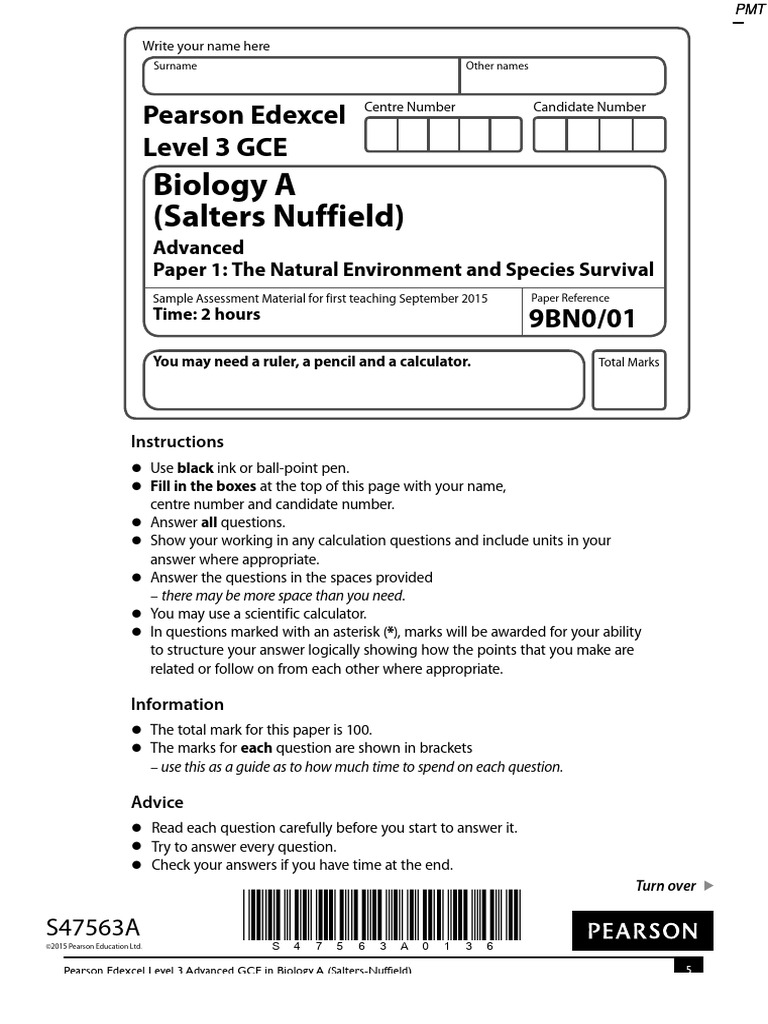 Specimen QP - Paper 1 Edexcel (A) Biology A-Level | PDF | Immunity ...