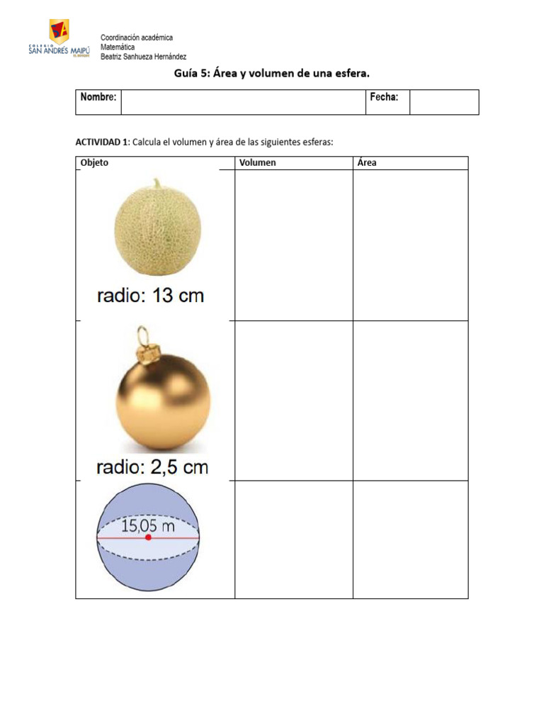 Guía 5 Área y Volumen de Una Esfera | PDF